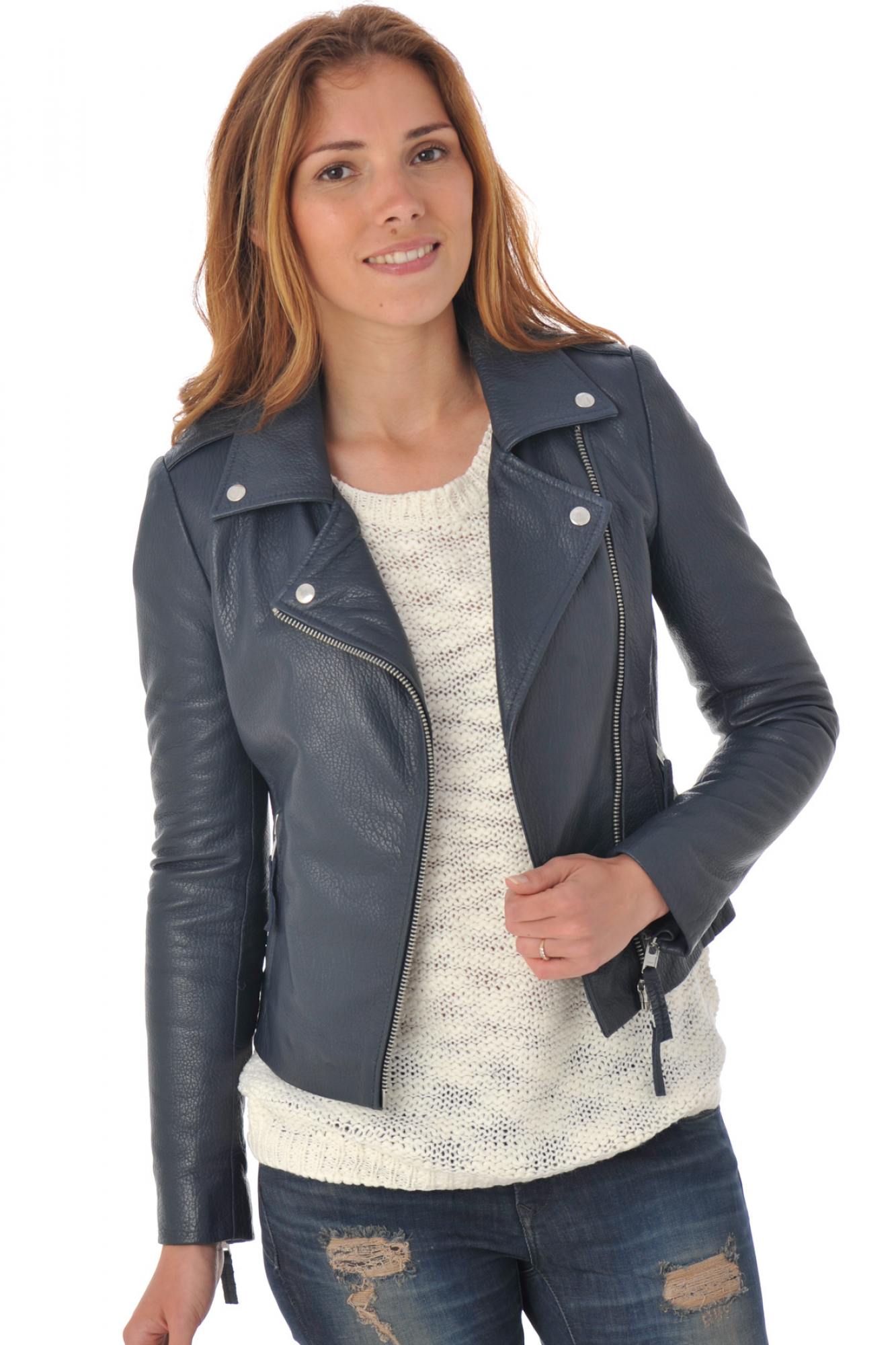 Women's Jacket Serge Pariente CITY GIRL NAVY GRAINE - Hide-Jack.com ...